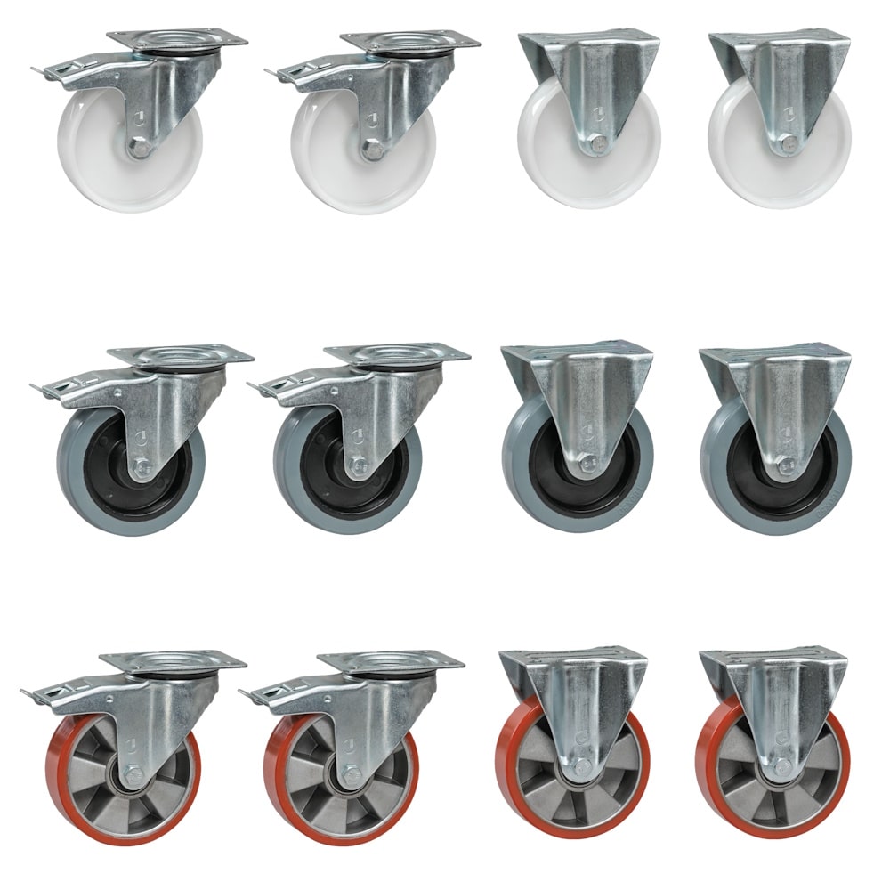 Hjulsett til tipcontainer, 4 stykk i forskjellige varianter ...